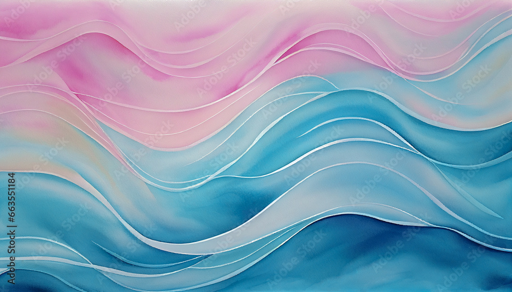 Wave, abstract blue and pink watercolor texture painting. Colorful ...
