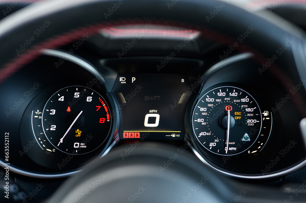 Sports Car Instrument Cluster with Speedometer and Tachometer Stock ...