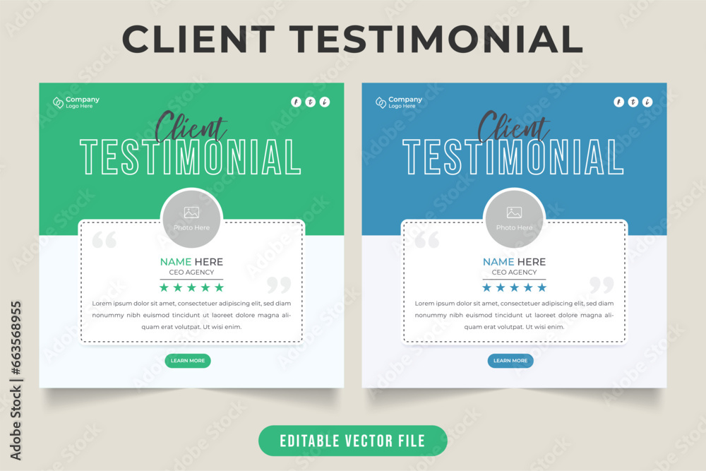 Customer work review and quote section vector with green and blue ...