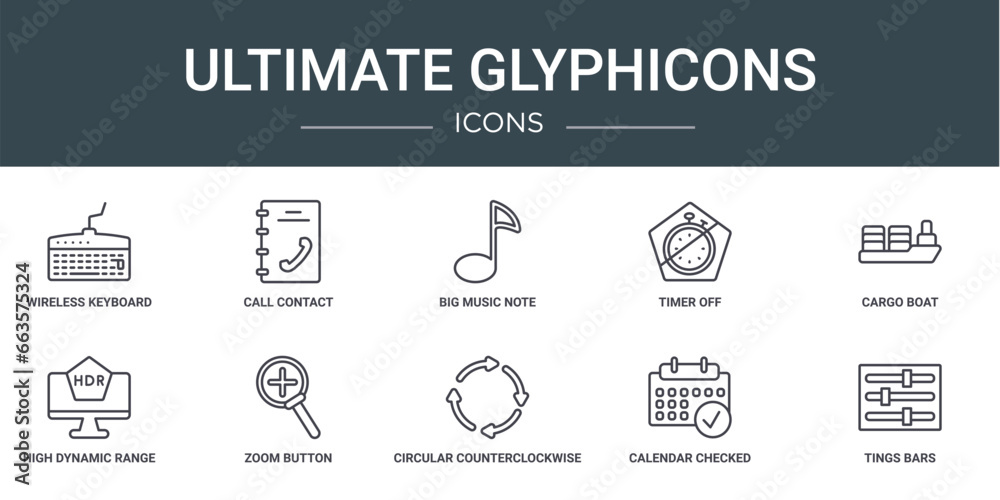 set of 10 outline web ultimate glyphicons icons such as wireless ...
