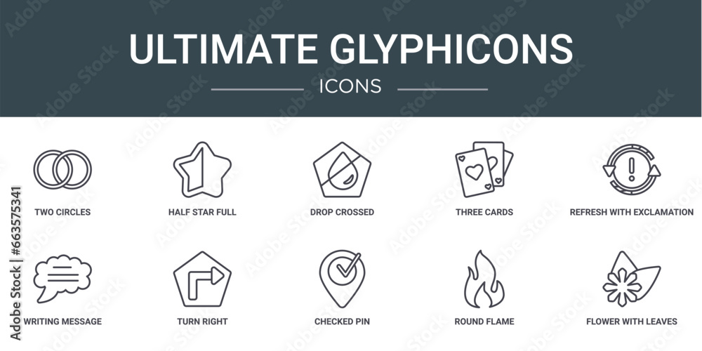 set of 10 outline web ultimate glyphicons icons such as two circles ...