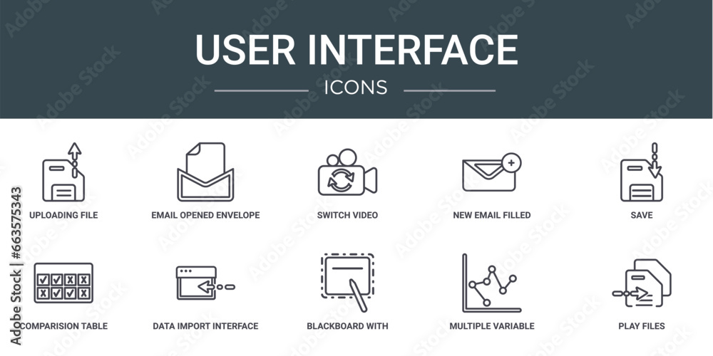 Set Of 10 Outline Web User Interface Icons Such As Uploading File Email Opened Envelope Switch
