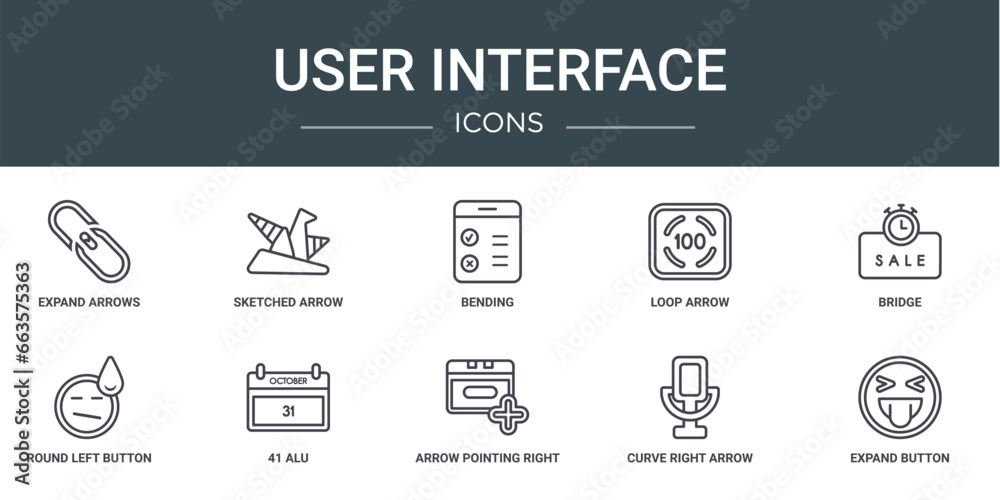 set of 10 outline web user interface icons such as expand arrows ...