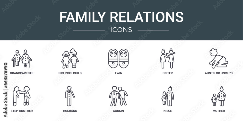 set of 10 outline web family relations icons such as grandparents ...