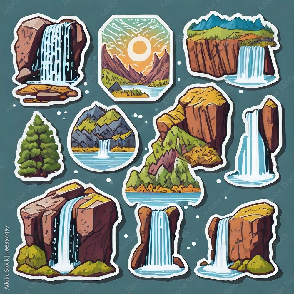 Plancha de stickers para pegar en mates o termos viajeros. Ilustracion ...