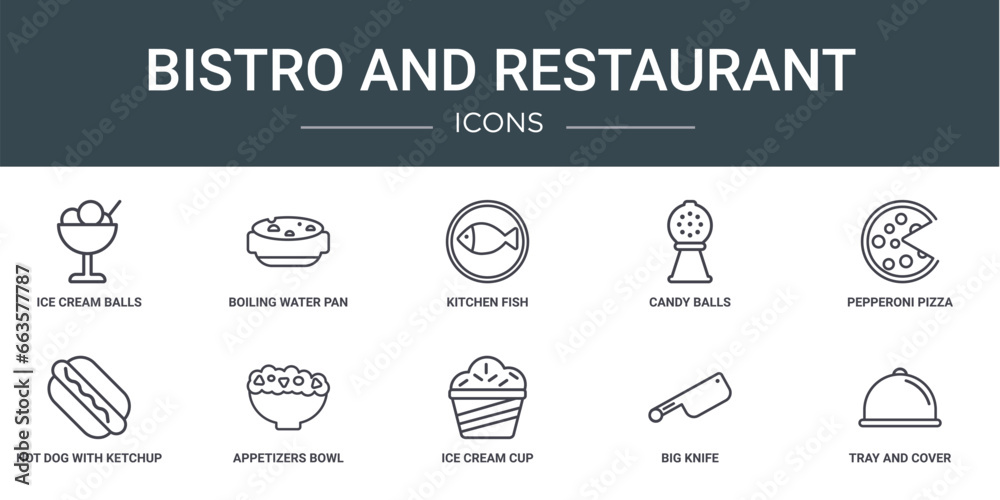 set of 10 outline web bistro and restaurant icons such as ice cream ...