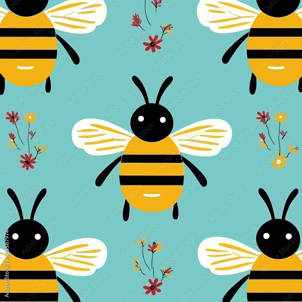 Bumblebee stripes quirky doodle pattern, background, cartoon, vector ...