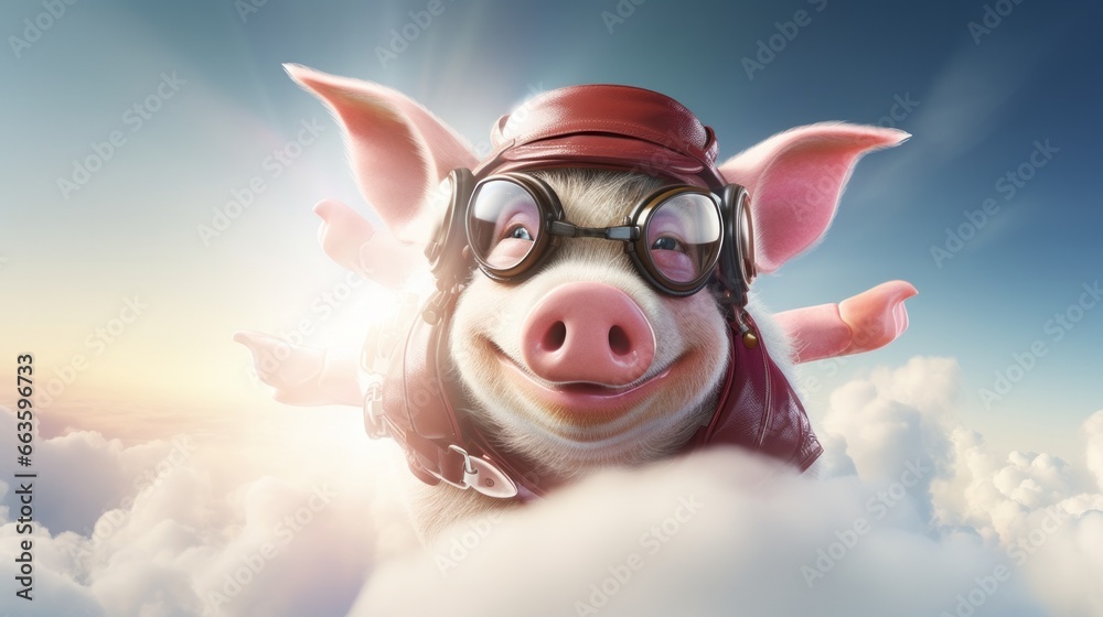 When Pigs might fly - pig wearing aviation goggles. Stock Photo | Adobe ...