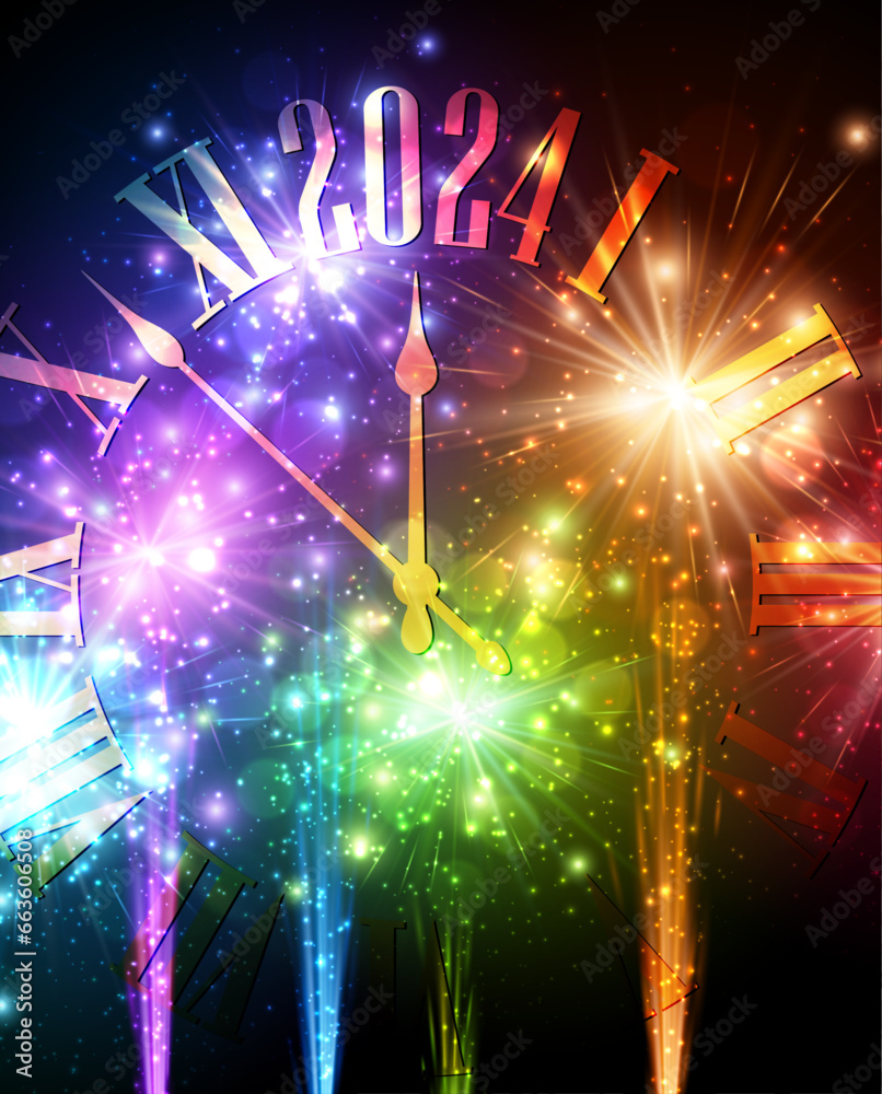 New Year 2024 countdown clock on beautiful orange, green and blue ...