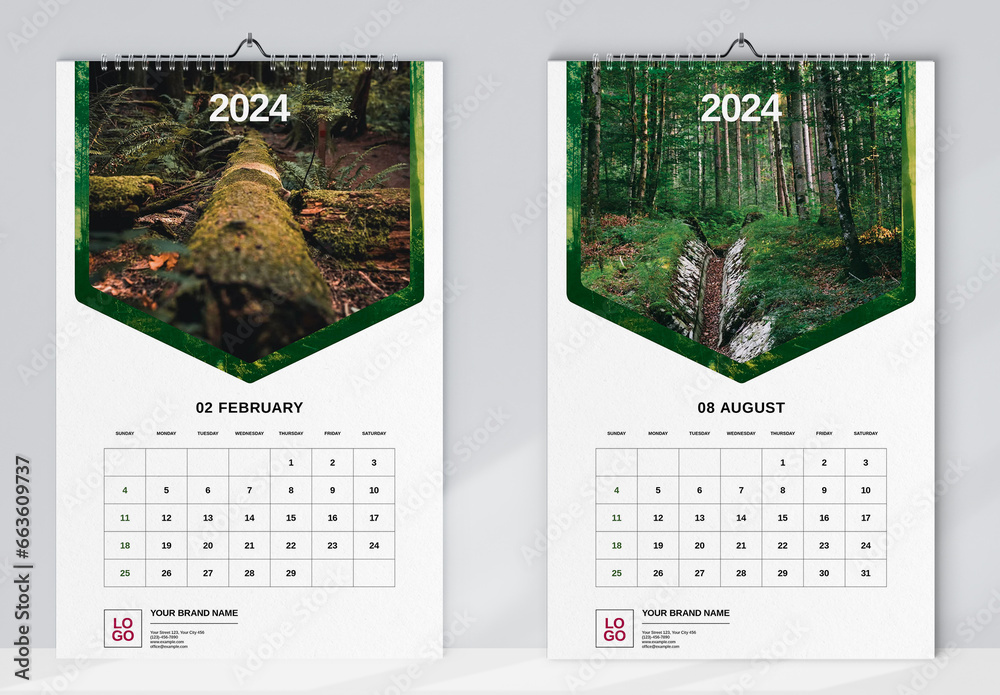 Deep Forest Wall Calendar 2024 Layout Stock Template | Adobe Stock