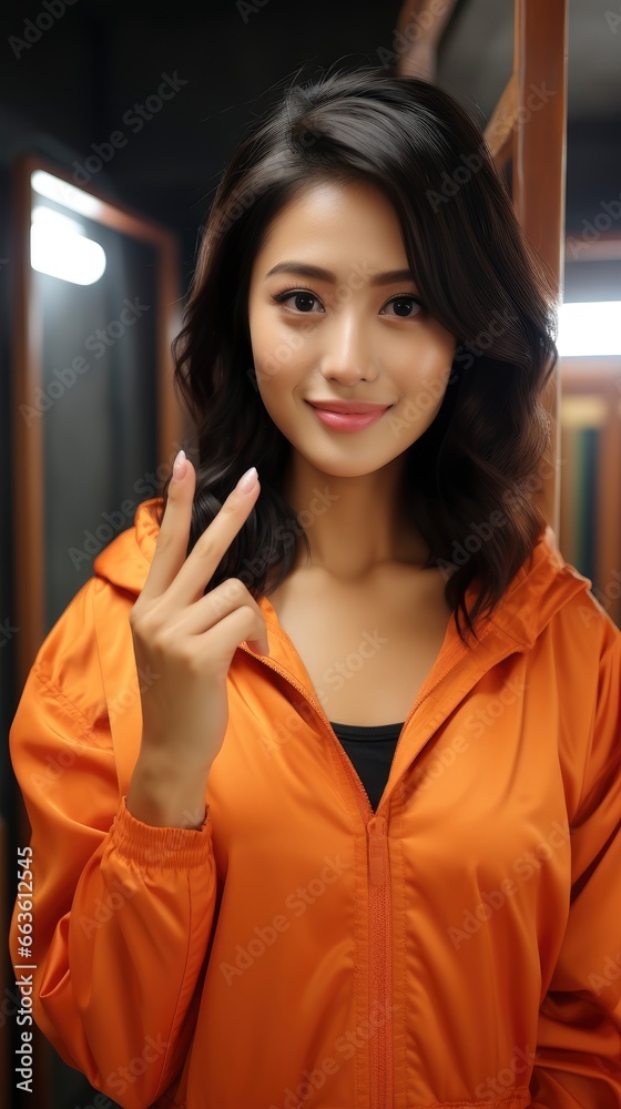 Excited Asian Girl Showing Mobile Phone Screen Okay , Background Image ...