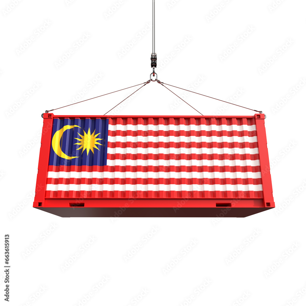 Shipping container with Malaysia flag on transparent background, PNG ...