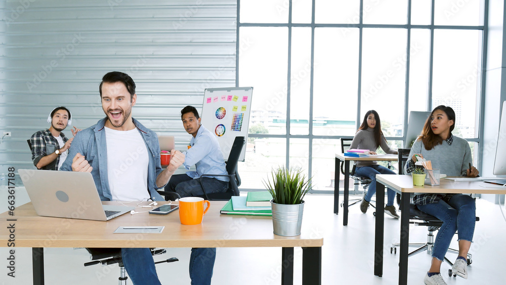 Office teamwork celebration working happiness Happy business people ...