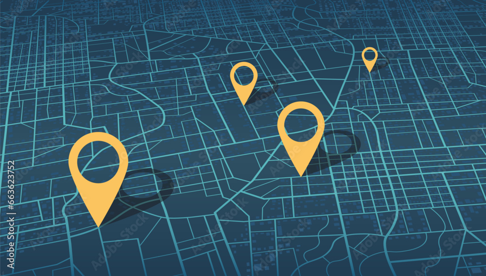 Isometric. The path marked on the map to the designated point. View ...