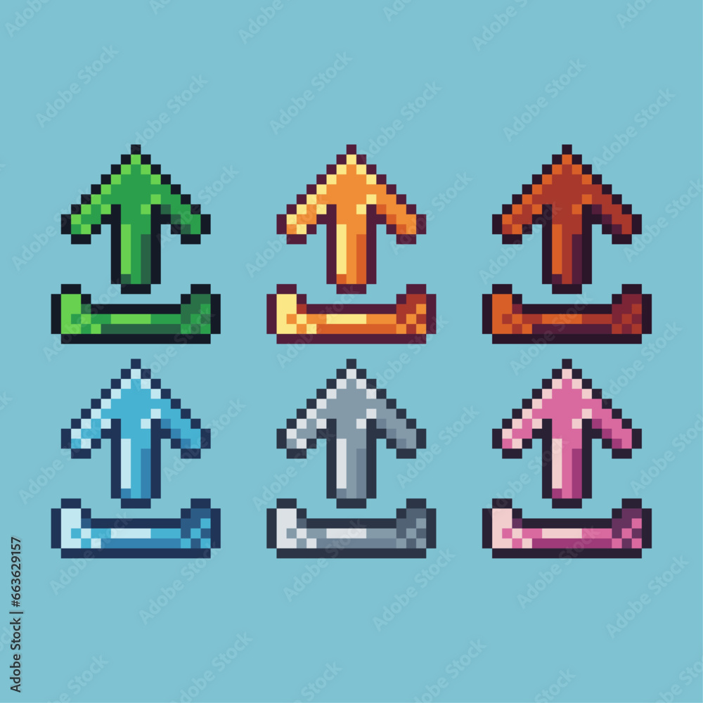 Pixel art sets of download icon with variation color item asset. Simple bits of gold download ...