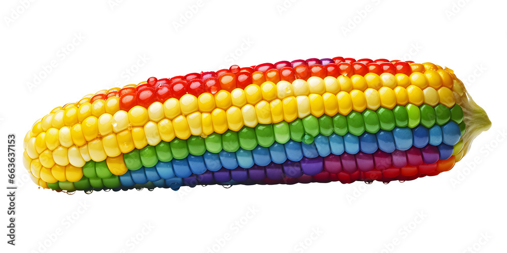 colourful rainbow coloured sweetcorn cob isolated on white background ...