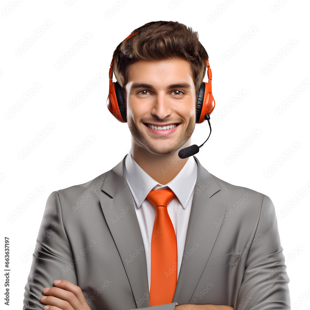 call centre worker with headset isolated on transparent background ...