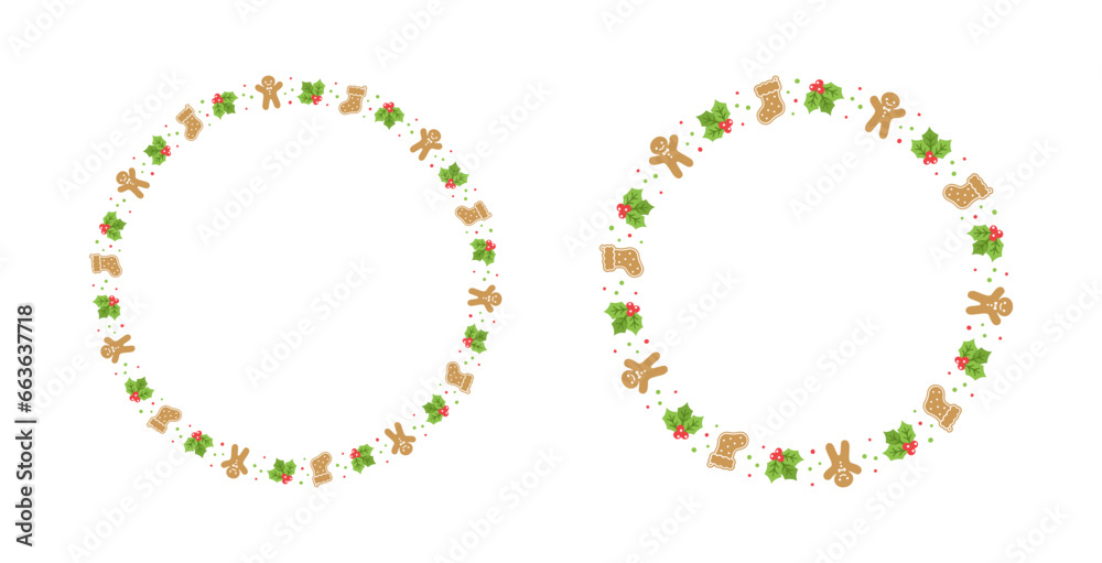 Round Gingerbread Cookies Frame Border Set, Christmas Winter Holiday ...