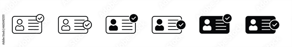 Checking identity icon set. ID card inspection access icon symbol ...