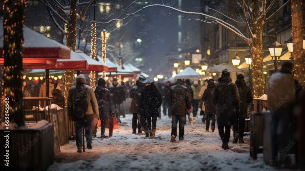 Foto de Image of people moving in crowded night city street with ...