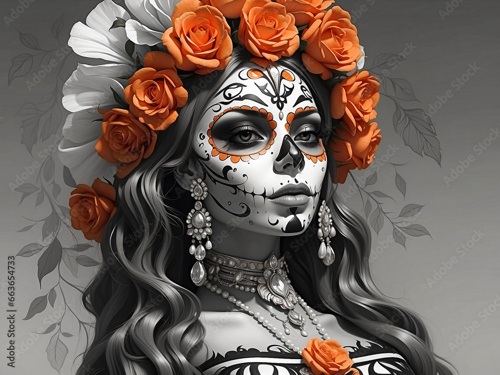 Festive Mexican Heritage: Woman with Colorful Face Tattoos for Dia de ...