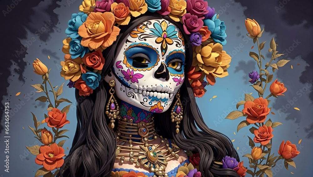 Festive Mexican Heritage: Woman with Colorful Face Tattoos for Dia de ...