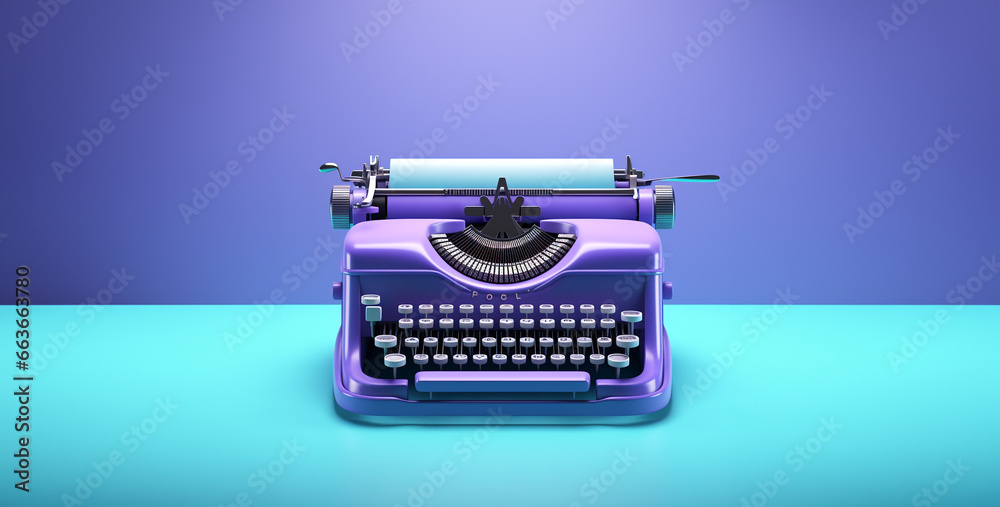 old typewriter, a modern typewriter blue and purple ultra 4k realistic ...