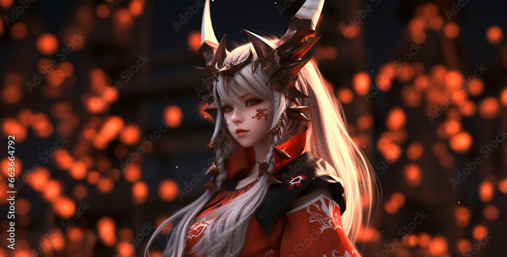 Anime style VTuber Model beautiful woman with demon horn Stock Photo ...