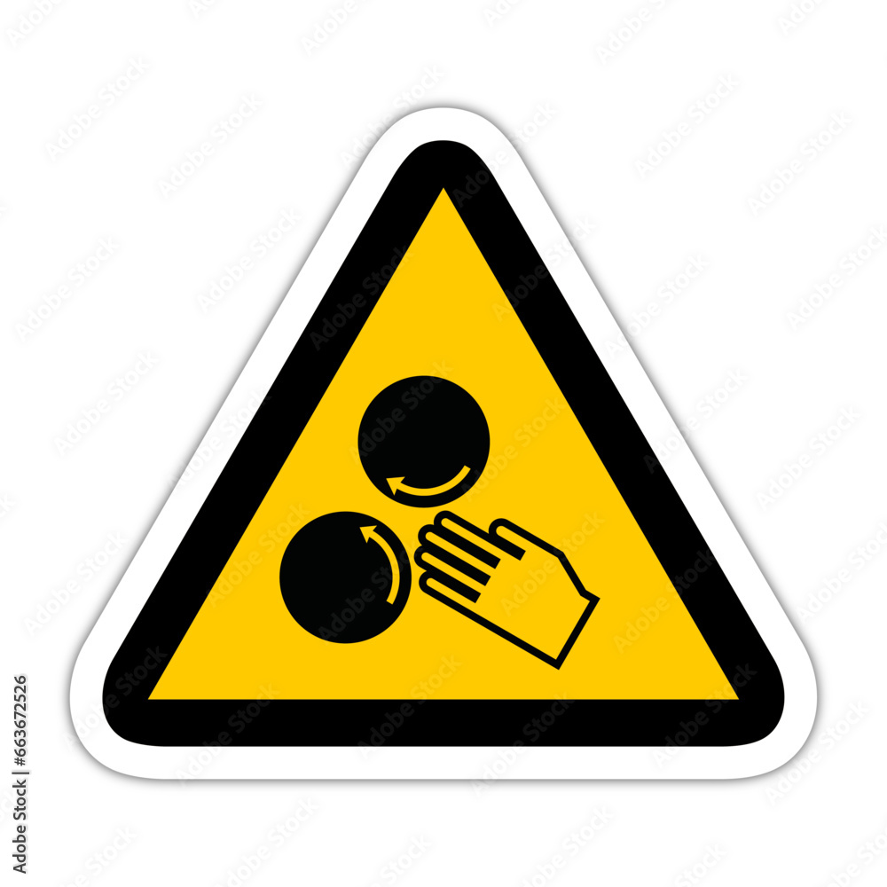 mains écrasé engrenages triangle jaune panneau signalisation danger ...