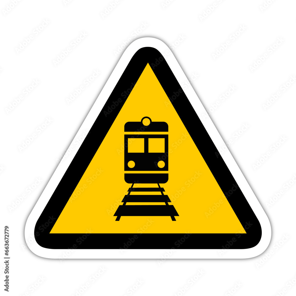 train tram chemin de fer triangle jaune panneau signalisation danger ...
