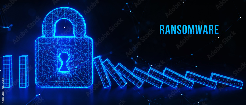 Cyber security lock that is being decoded using a ransomware. 3d ...