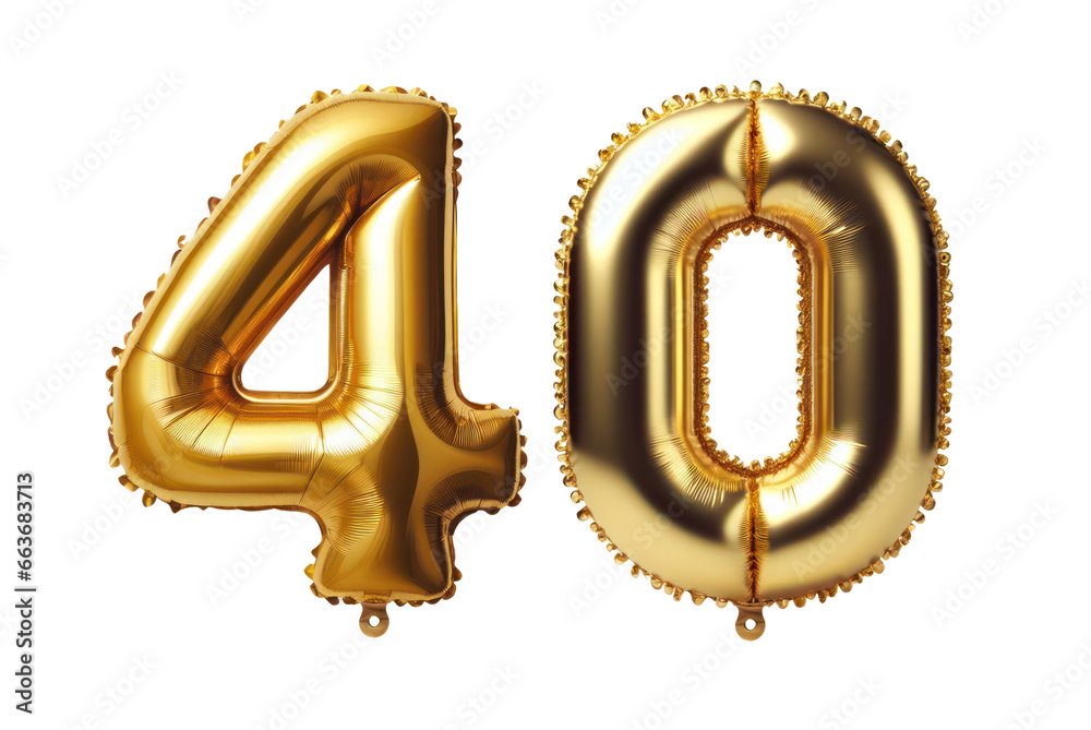 40 number forty font golden balloon isolated on white transparent ...