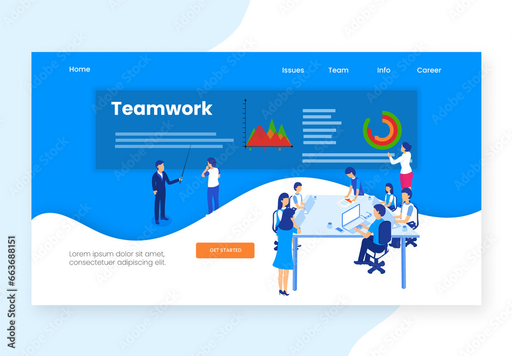Business People Working Together At Workplace With Info-graphic ...