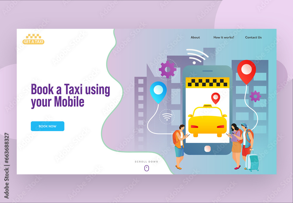 Taxi Service Landing Page Design With Isometric City View And Location ...