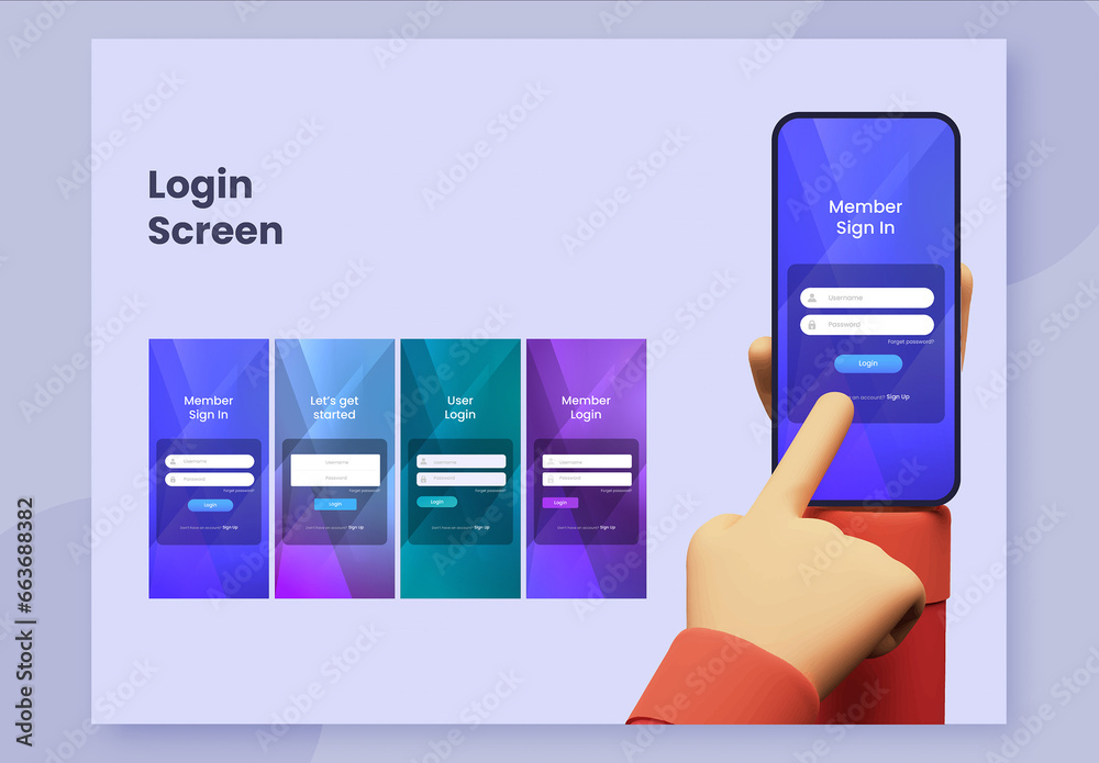 Modelo de Login Screen App Ui Kit in Multi-colored for Mobile ...