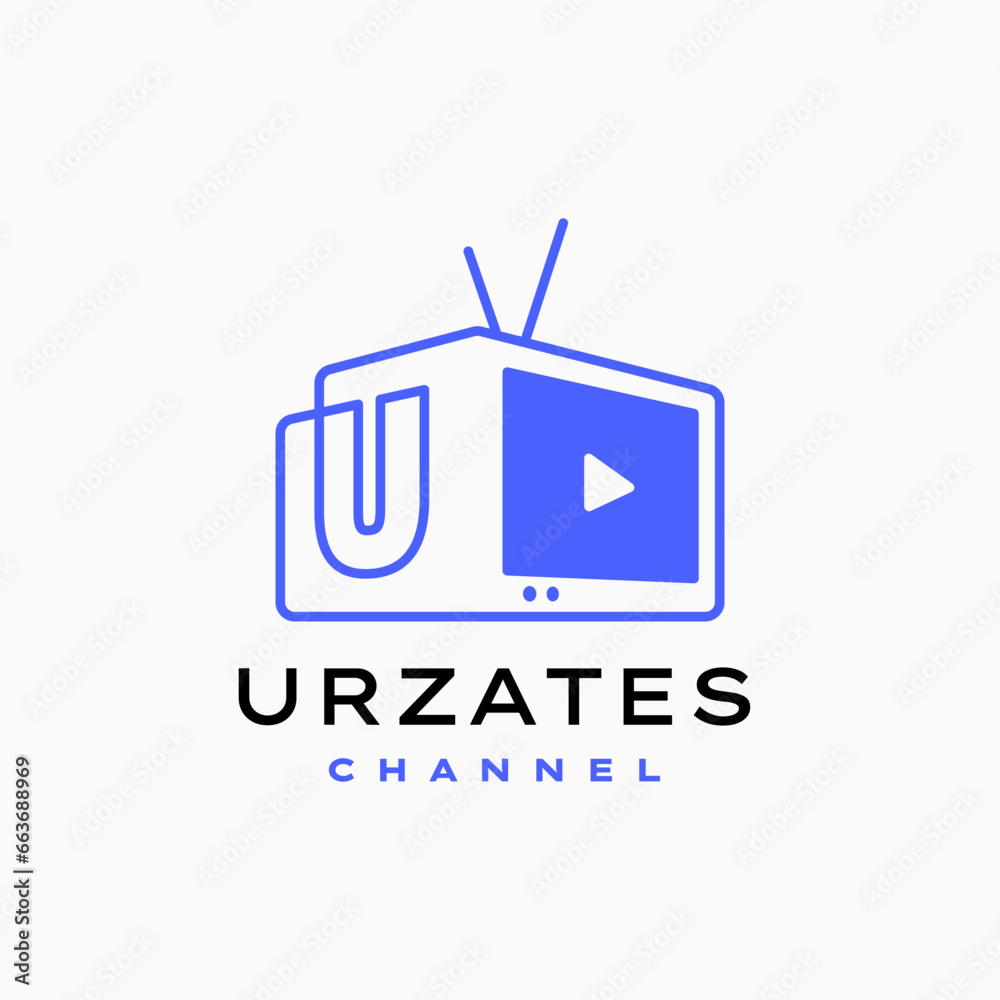 u letter mark channel television tv logo vector icon illustration Stock ...