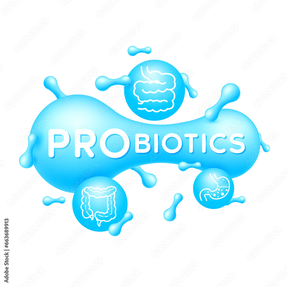 Probiotics blue and stomach, intestine. Good bacterial flora. Biology ...