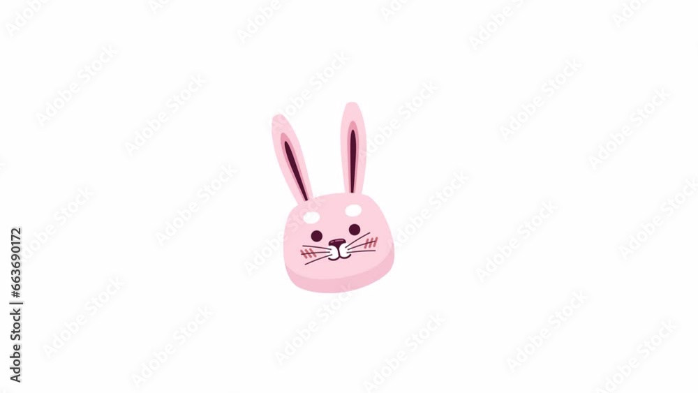 Easter bunny pink 2D character animation. Adorable rabbit head flat ...