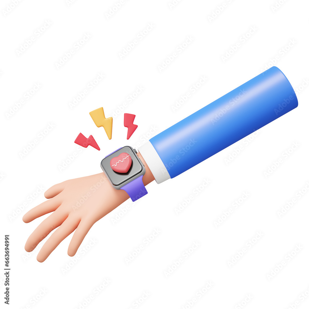Businessman cartoon character hands holding smart watch with heartbeat ...