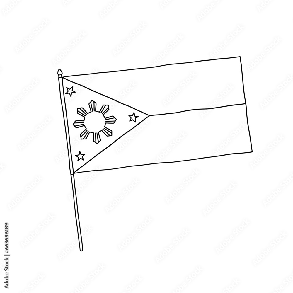 Flag of Philippines. Vector, black and white hand drawn flag. Stock ...