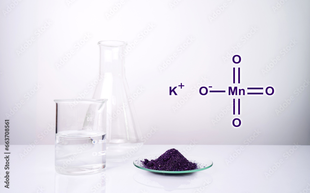 Potassium permanganate (KMnO4) with chemical structure, a common ...