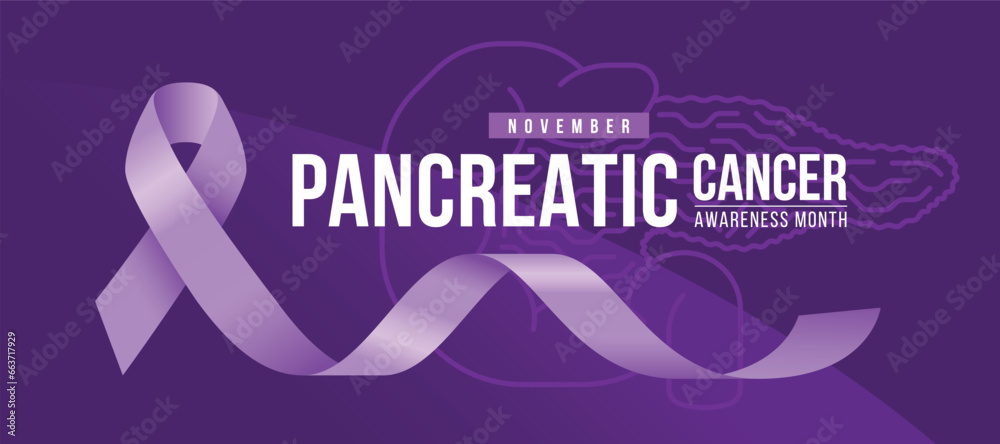 Pancreatic cancer awareness month - Text and purple ribbon awareness on ...
