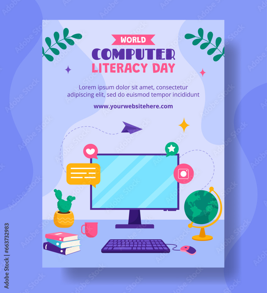 Computer Literacy Day Vertical Poster Illustration Flat Cartoon Hand ...