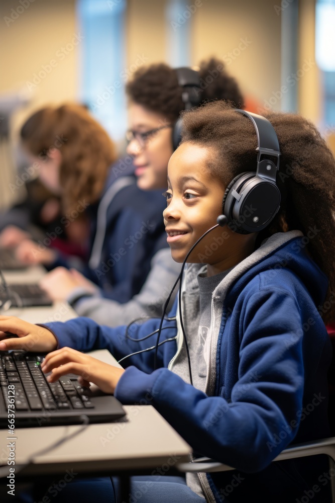 student using adaptive learning tools and assistive technology. AI ...