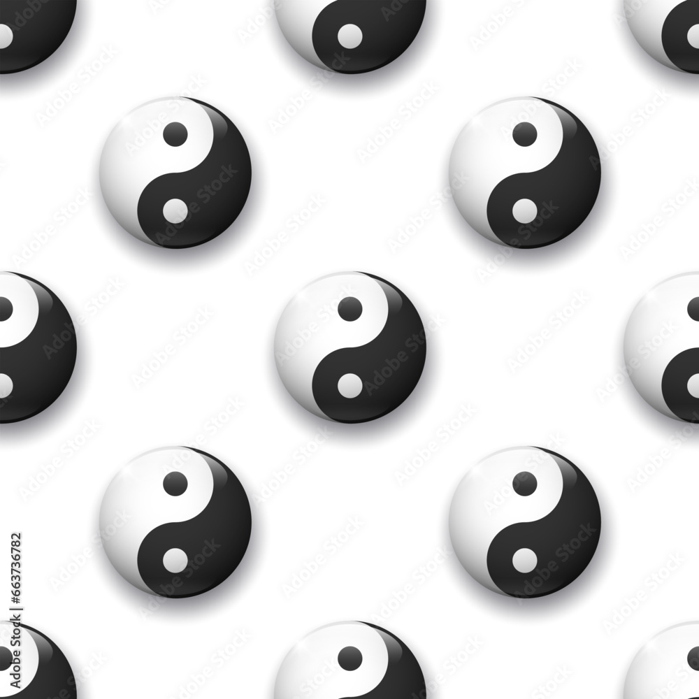 Realistic glossy spheres with yin yang symbol. Vector 3d elements on ...