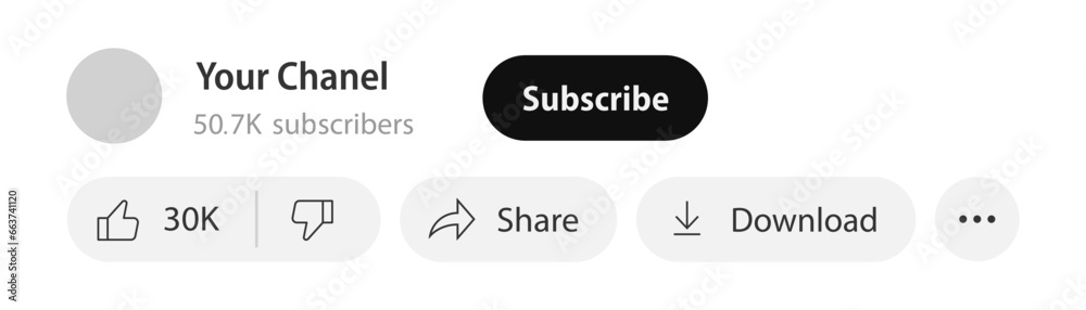 YouTube template video frame, subscribe and share button, web online ...