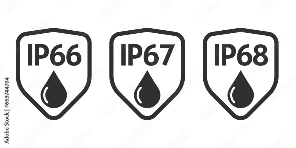 ip68 ip67 ip66 icon water resistant protection shield defense vector ...