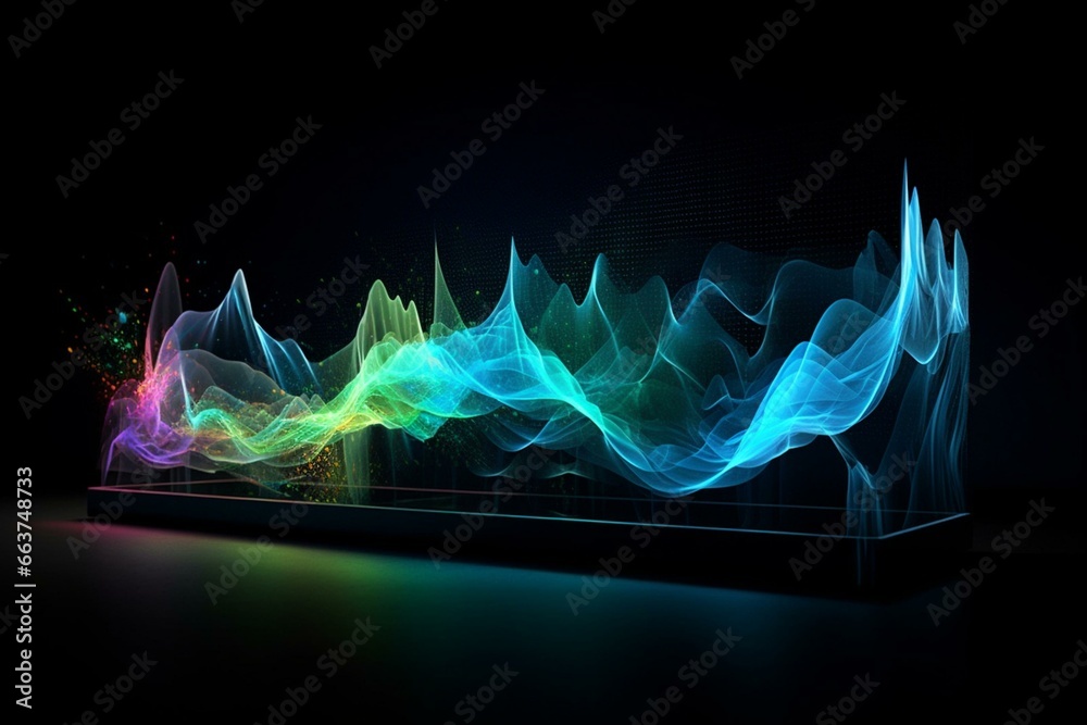 Vibrant sound visualizer displays wave amplitudes. Generative AI Stock ...