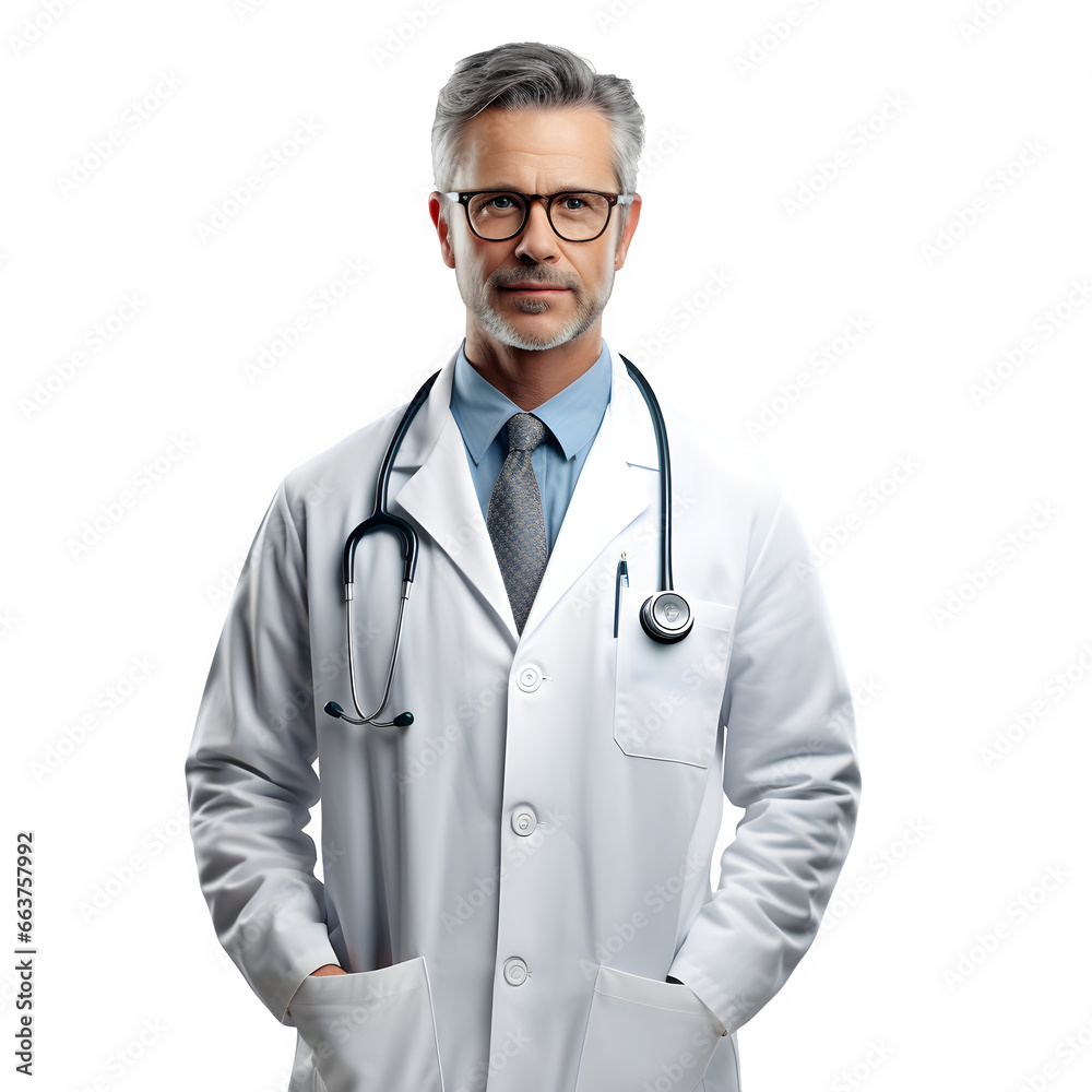 Caucasian man doctor with stethoscope on transparent background, white ...