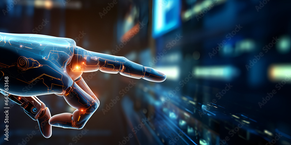 Hands of Robot Touching Coding Monitor, finger of futuristic robot ...